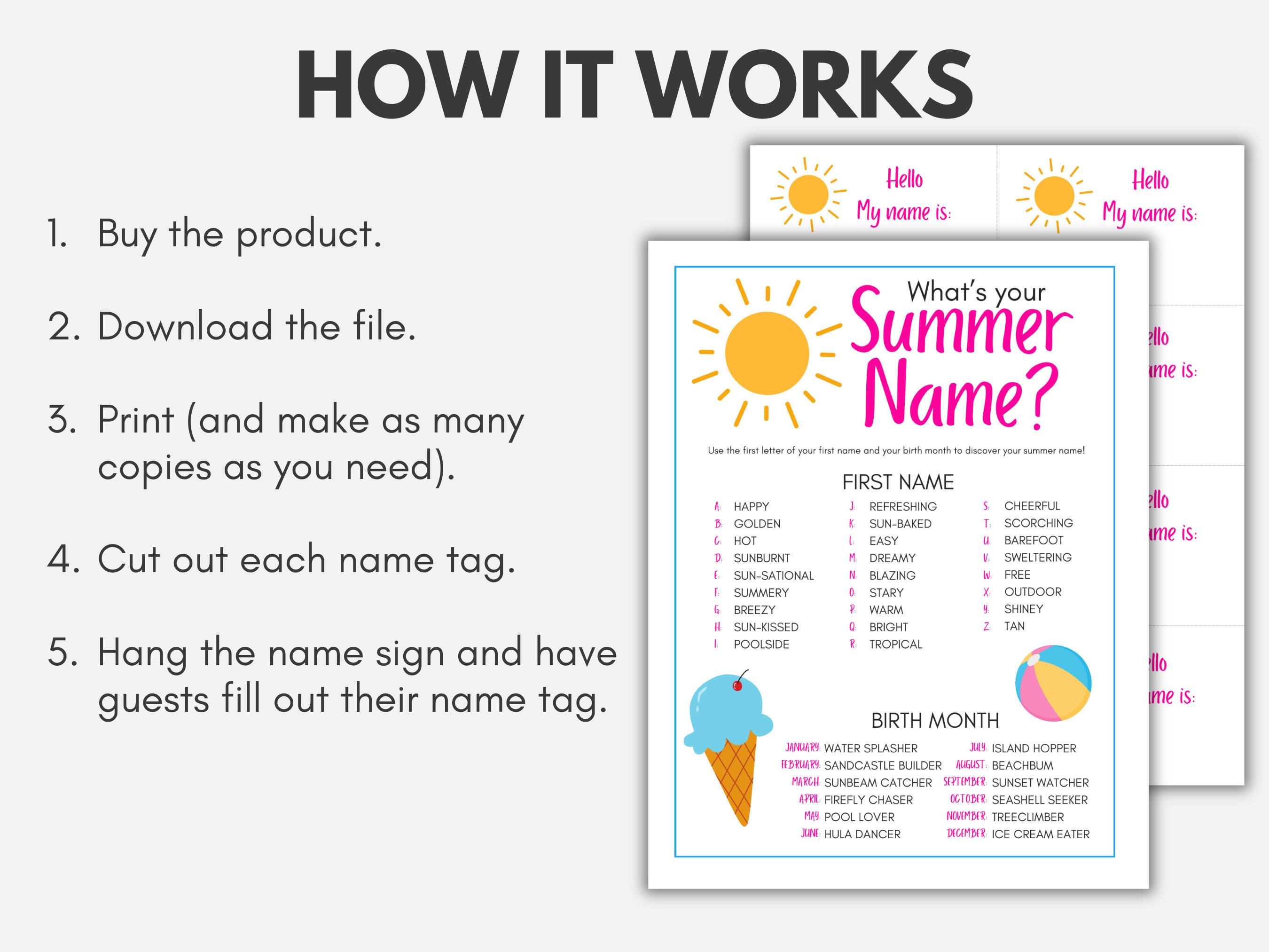 What's Your Summer Name Game With Sign and Name Tags, Summer Name ...