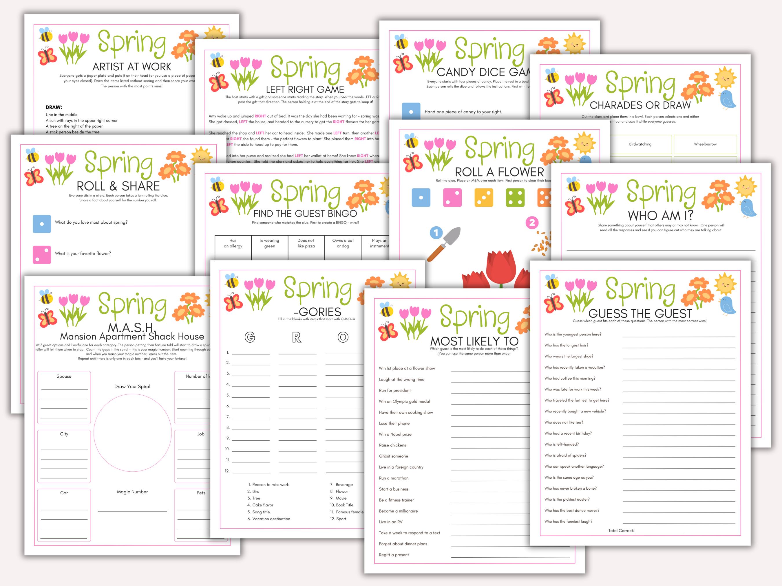 Spring Games Bundle, Printable Spring Party Games, Spring Family Games ...