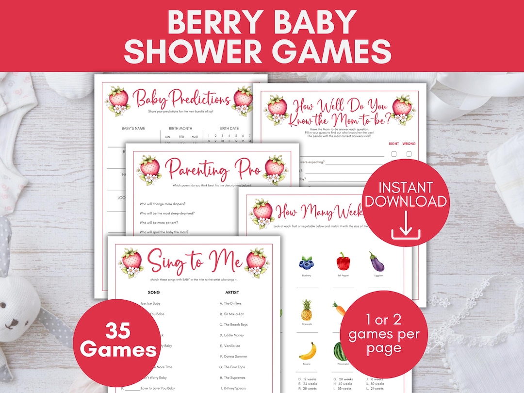 Berry Baby Shower Games Bundle, Strawberry Baby Shower Games, Fun ...