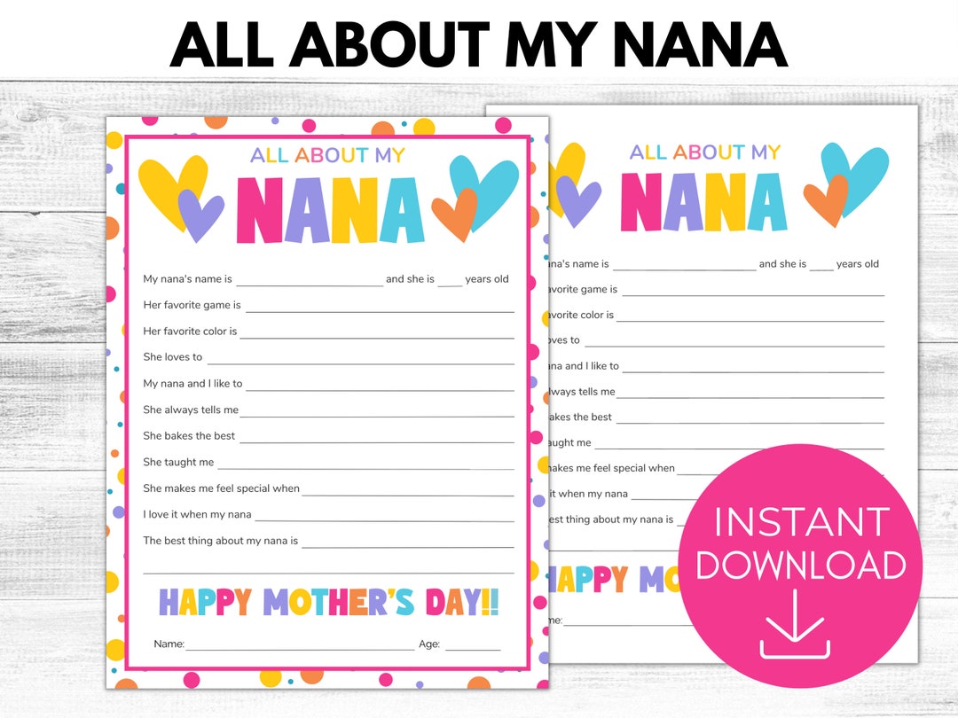 All About My Nana Printable Grandma Mother's Day Gift - Etsy