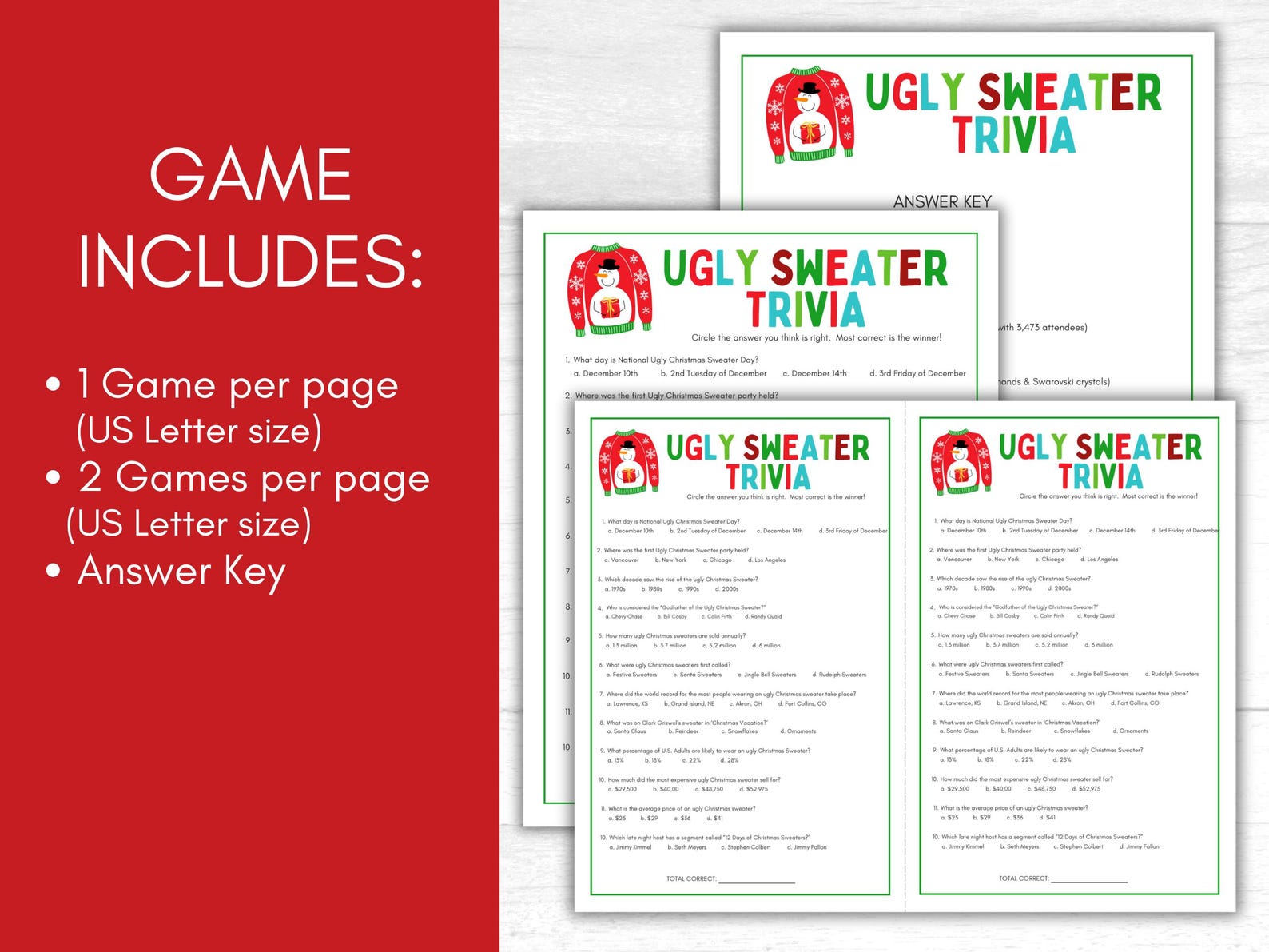 Ugly Sweater Party Trivia Game, Ugly Sweater Party Games, Office Party ...