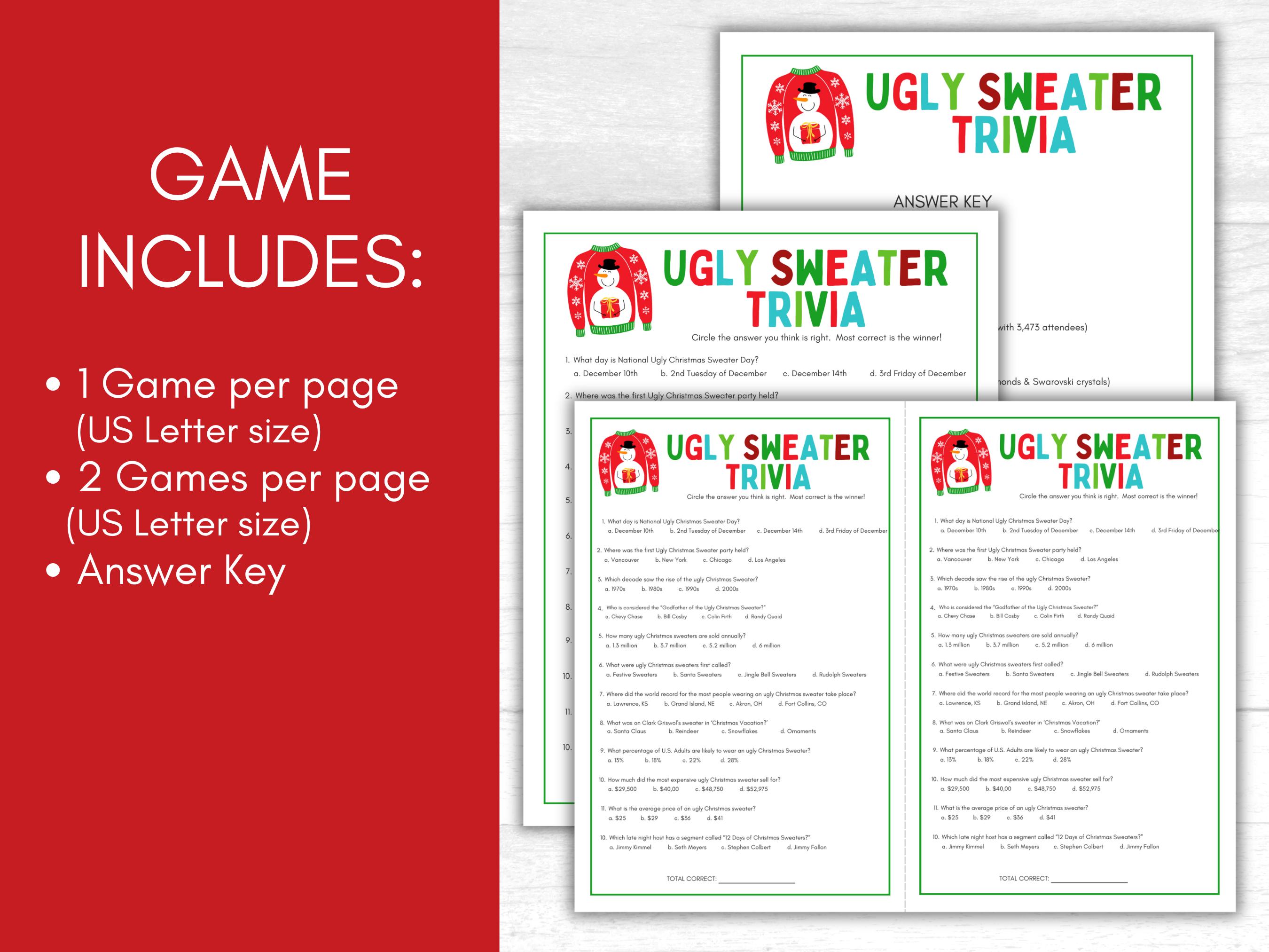 Ugly Sweater Party Trivia Game, Ugly Sweater Party Games, Office Party ...