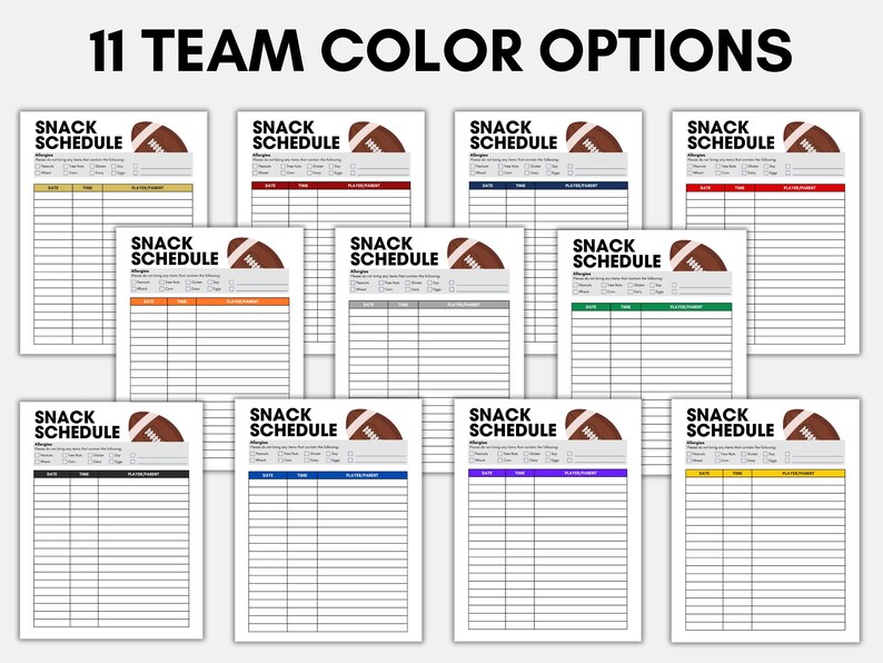 Football Snack Schedule Signup, Football Snack Signup Sheet, Team Mom ...
