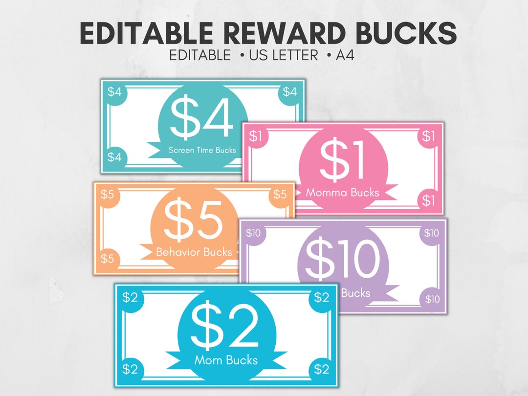 Editable Reward Bucks Printable, Behavior Bucks, Mom Bucks Daddy Bucks ...