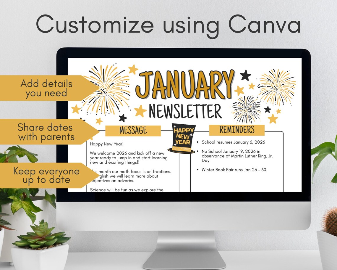 January Classroom Newsletter Template, New Year's Classroom Newsletter ...