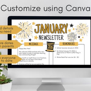 January Classroom Newsletter Template, New Year's Classroom Newsletter ...