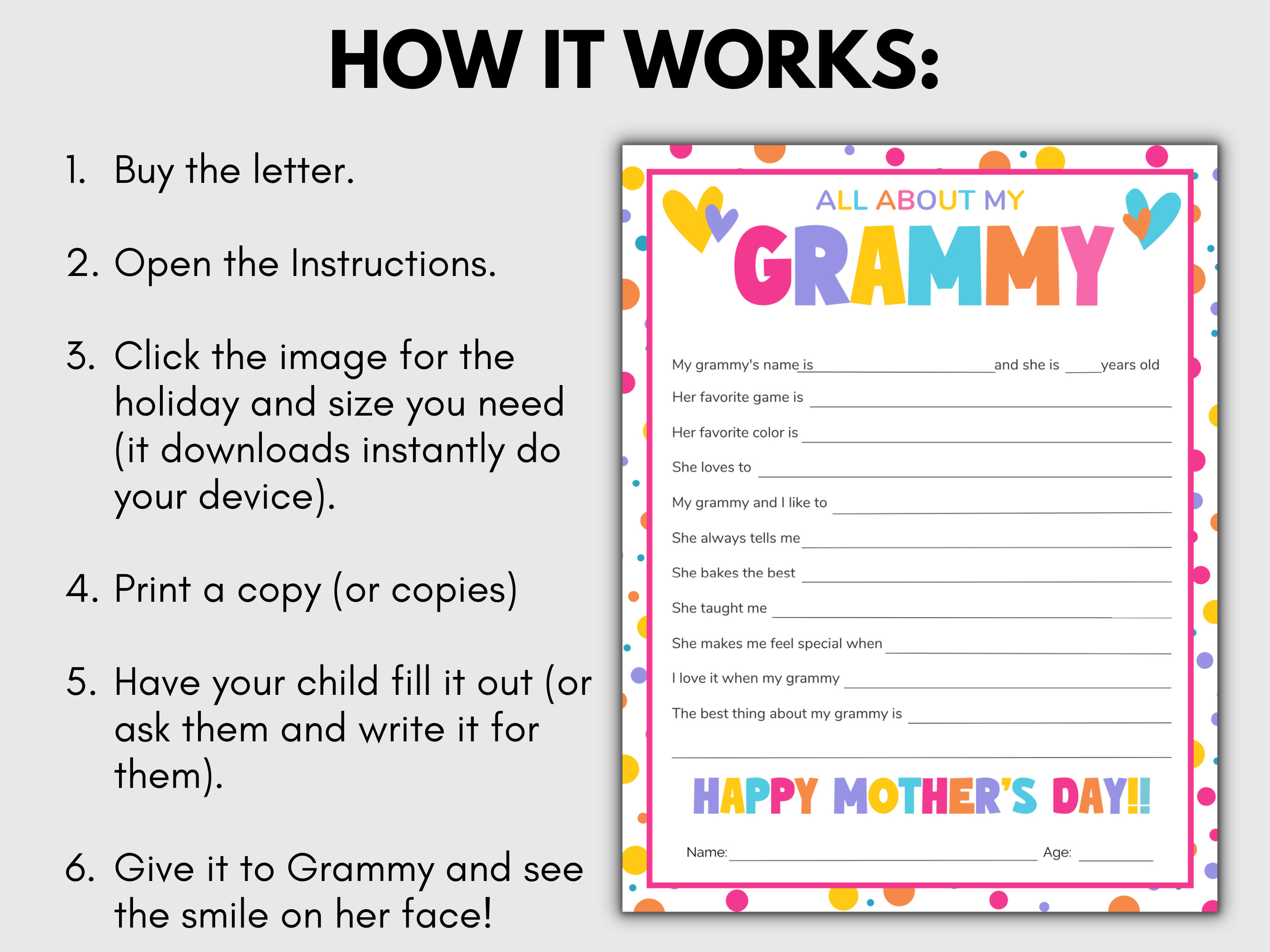 All About My Grammy Printable, Grandma Mother's Day Gift, All About ...