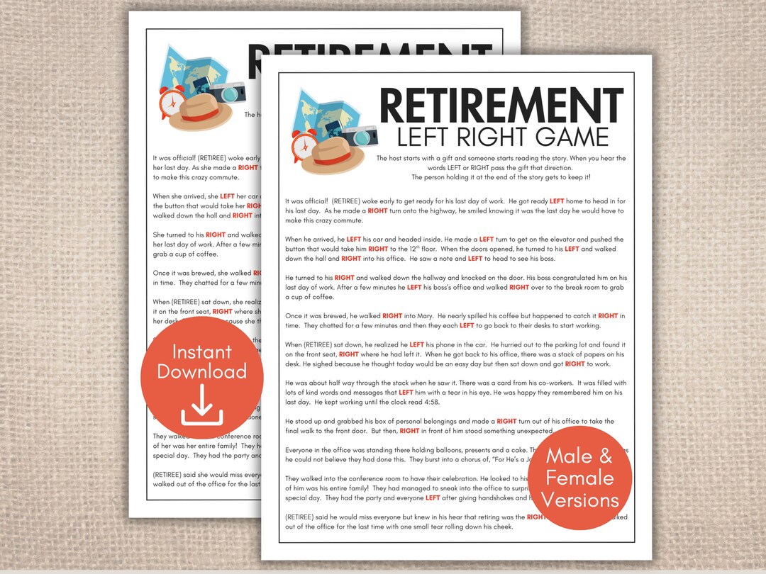 Retirement Left Right Game, Pass the Prize Retirement Game, Office ...