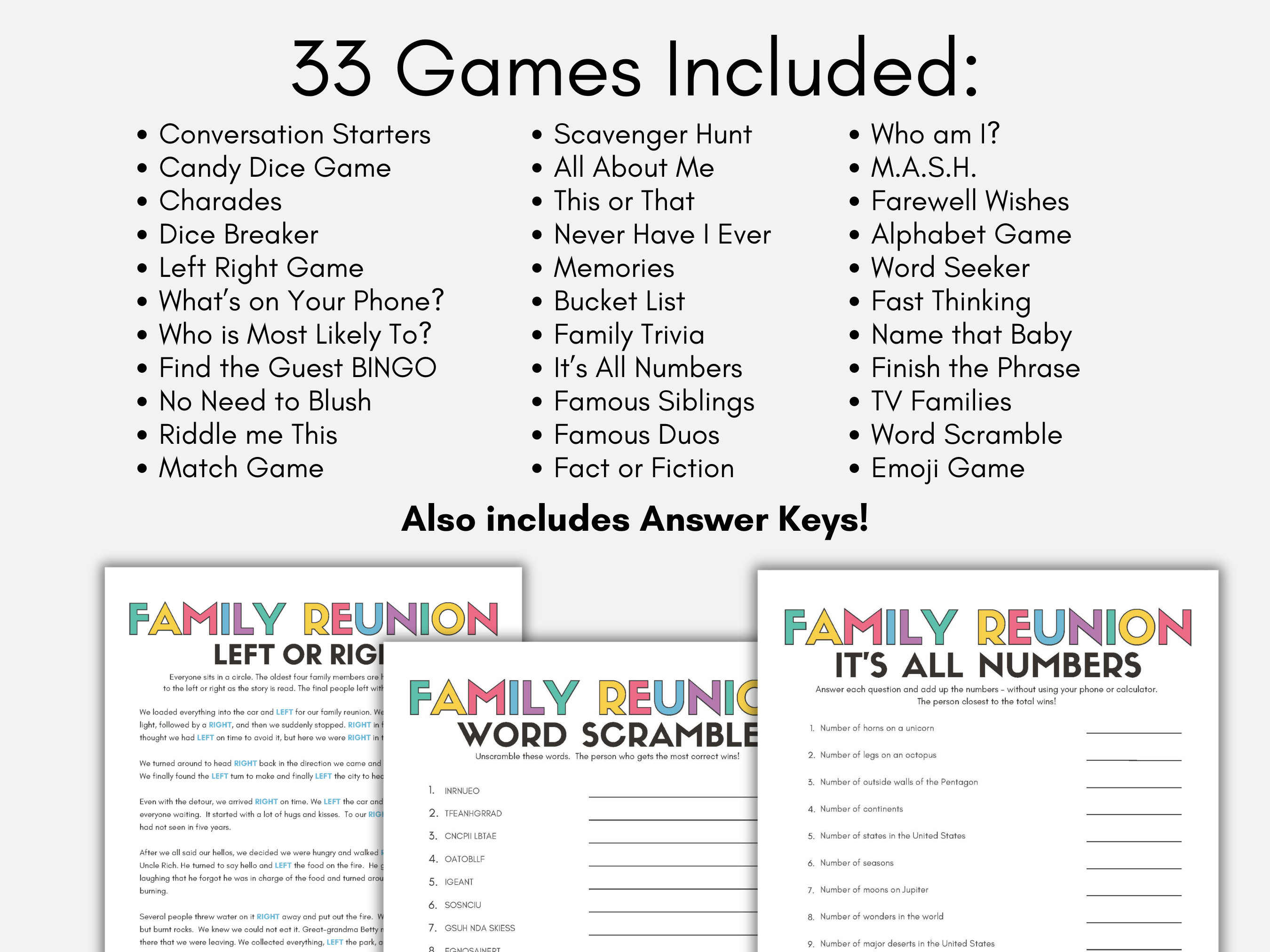 Family Reunion Games Bundle, Printable Family Party Games, Fun Family ...