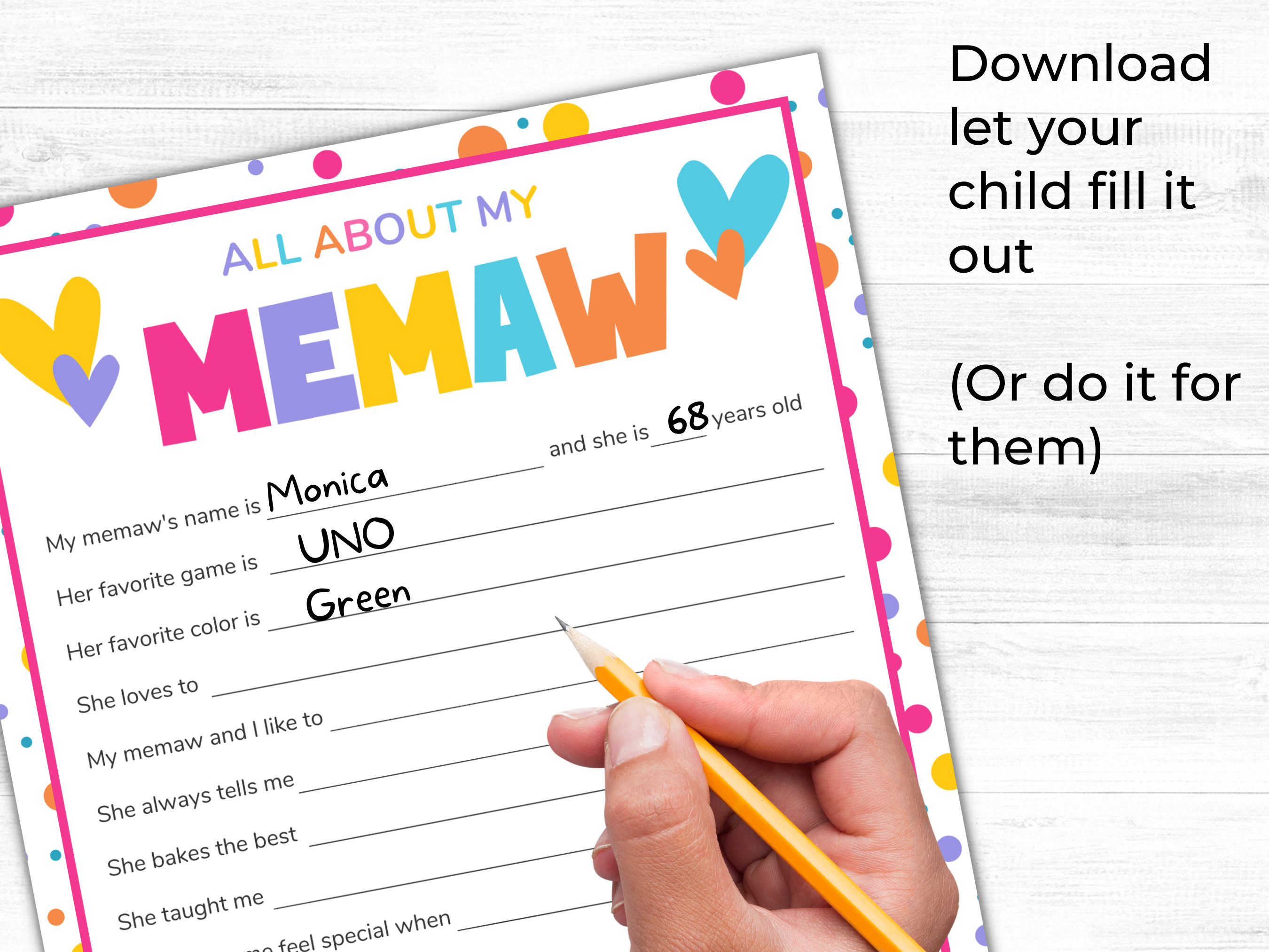 All About My Memaw Printable, All About My Meemaw, Grandma Mother's Day ...