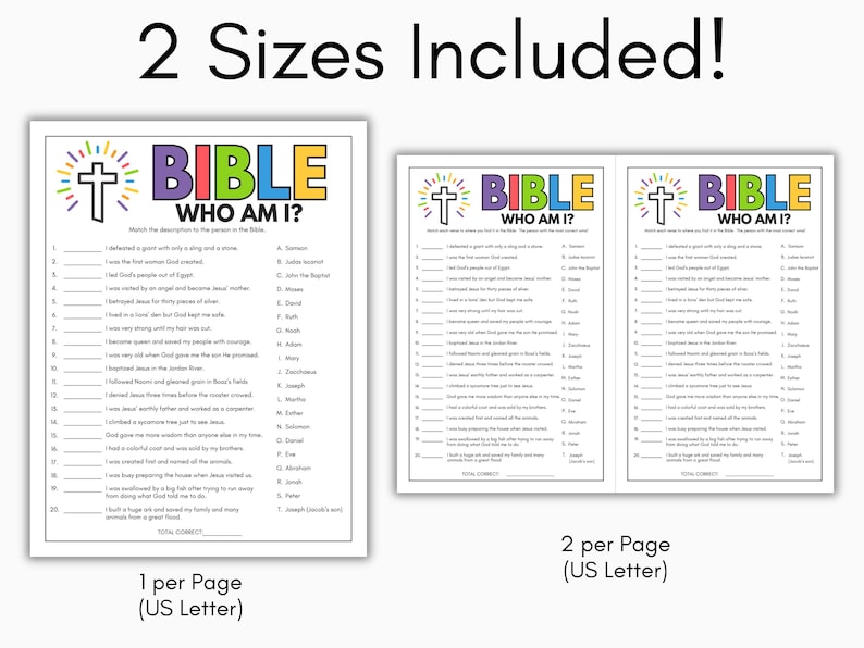 Bible Who Am I Match Up, Bible Games for Kids, Youth Group Activity ...
