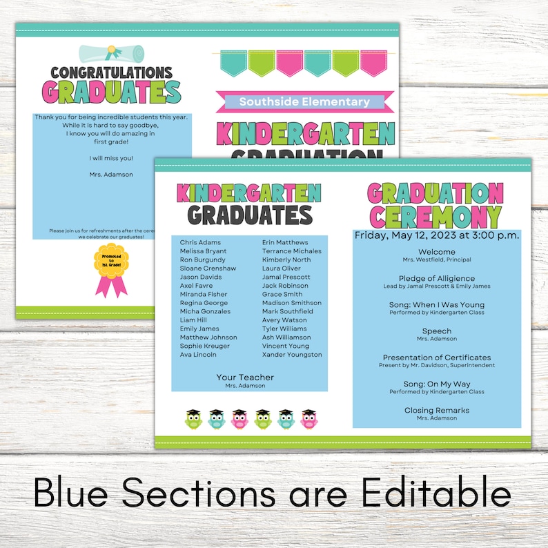 Kindergarten Graduation Program Template Graduation Program - Etsy