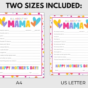 All About My Mama Printable, Mother's Day Gift, All About Mom Keepsake ...