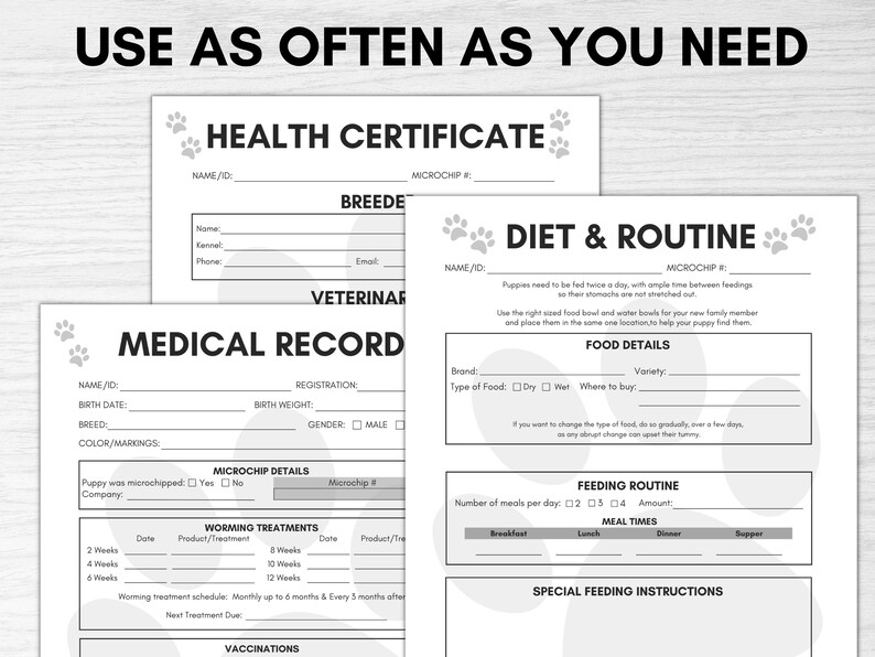 Breeder Puppy Pack, Dog Breeder Forms, Fillable Breeder Forms, Puppy ...