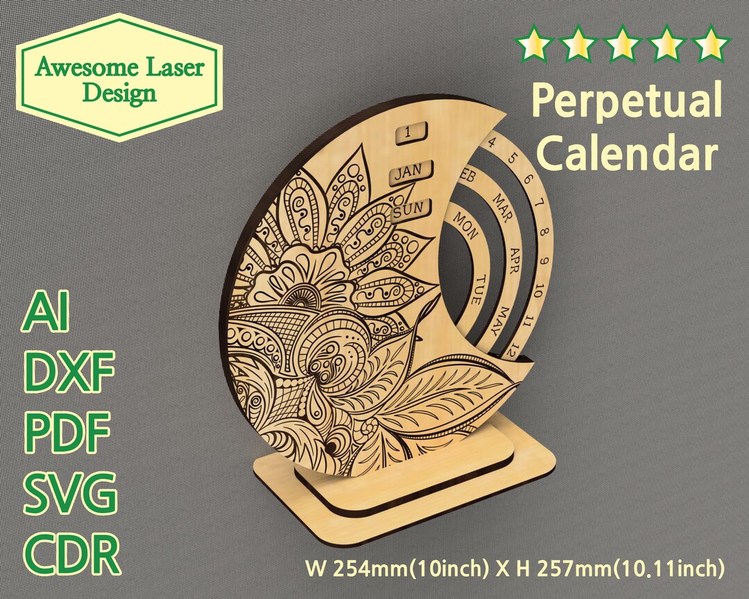 Perpetual Calendar Laser Cut Files Svg Files Dxf Files for Laser ...