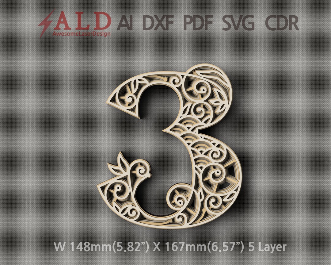 Number 3 Mandala Laser Cut Files Mandala Svg Files for Cricut Svg Dxf ...