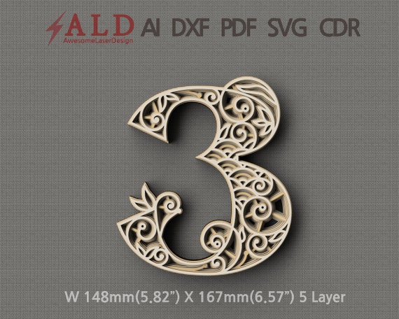 Number 3 Mandala Laser Cut Files Mandala Svg Files for Cricut | Etsy