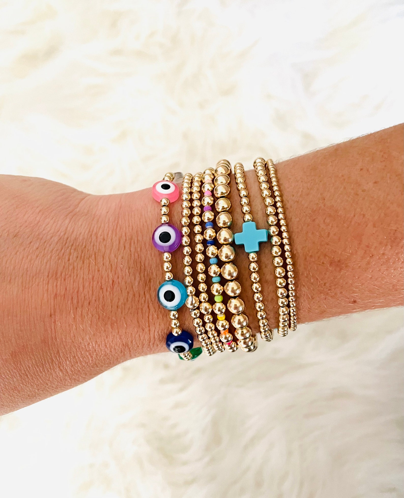 Rainbow Evil Eye Bracelet - Etsy