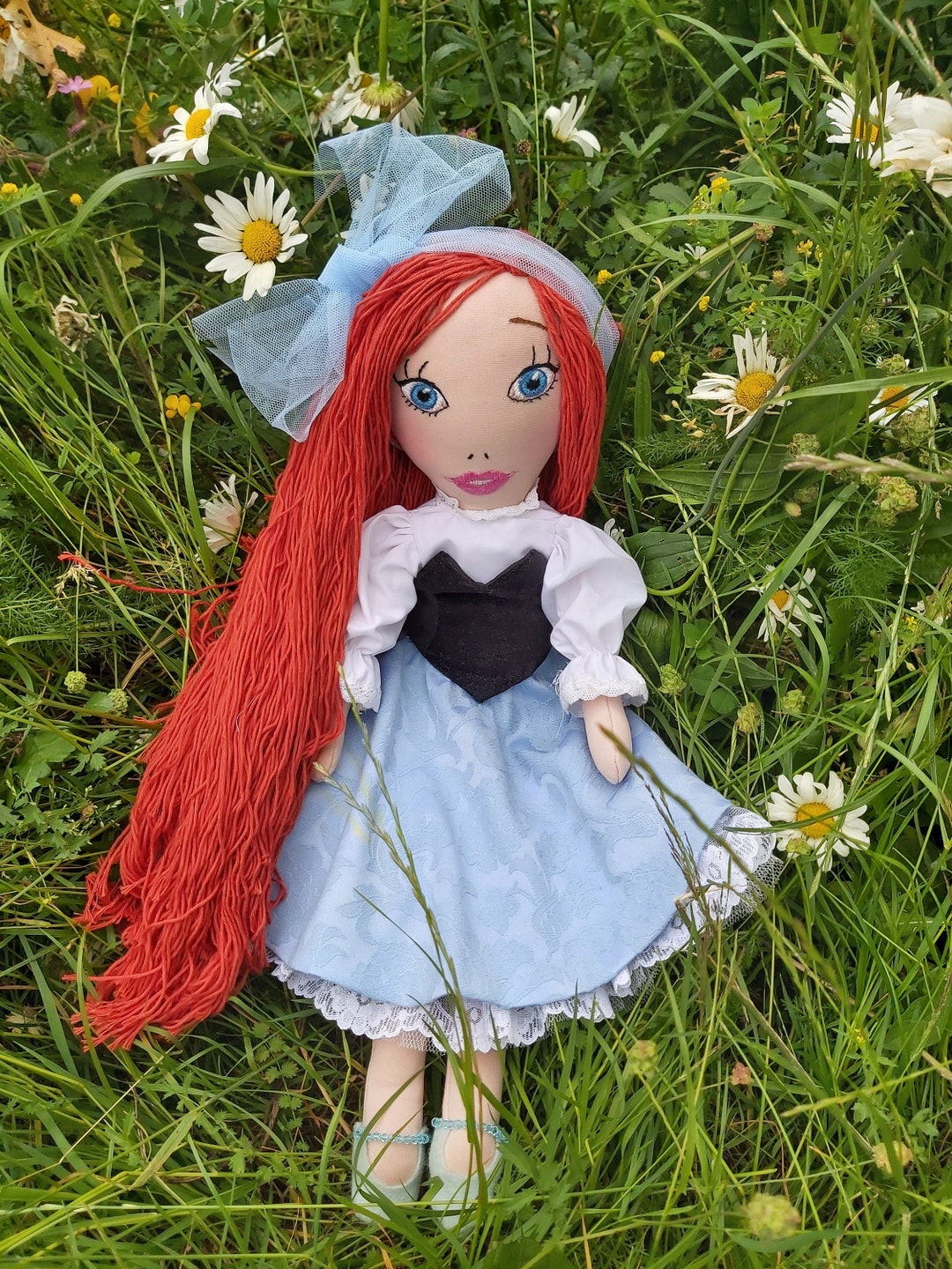 Little Mermaid Ariel Handmade Cloth Rag Doll in Blue Dress and - Etsy
