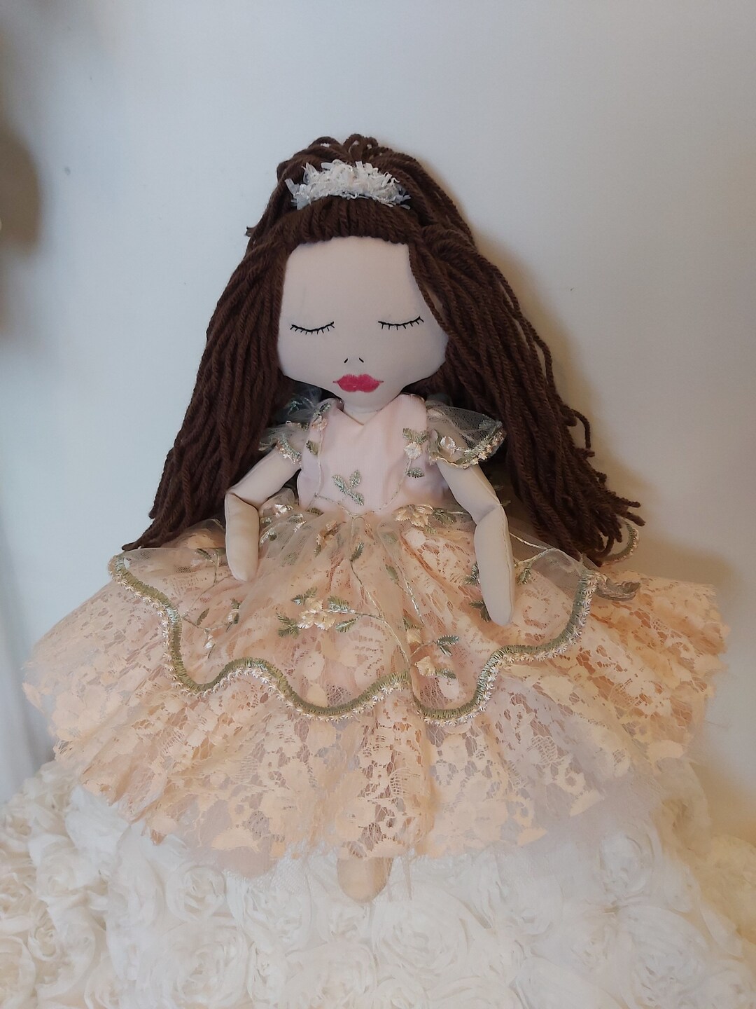 Handmade Sleeping Cloth Rag Doll in Lace Peach Dress - Etsy