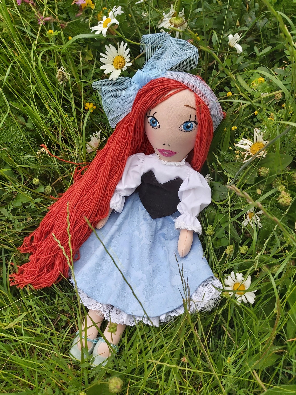 Little Mermaid Ariel Handmade Cloth Rag Doll in Blue Dress and - Etsy