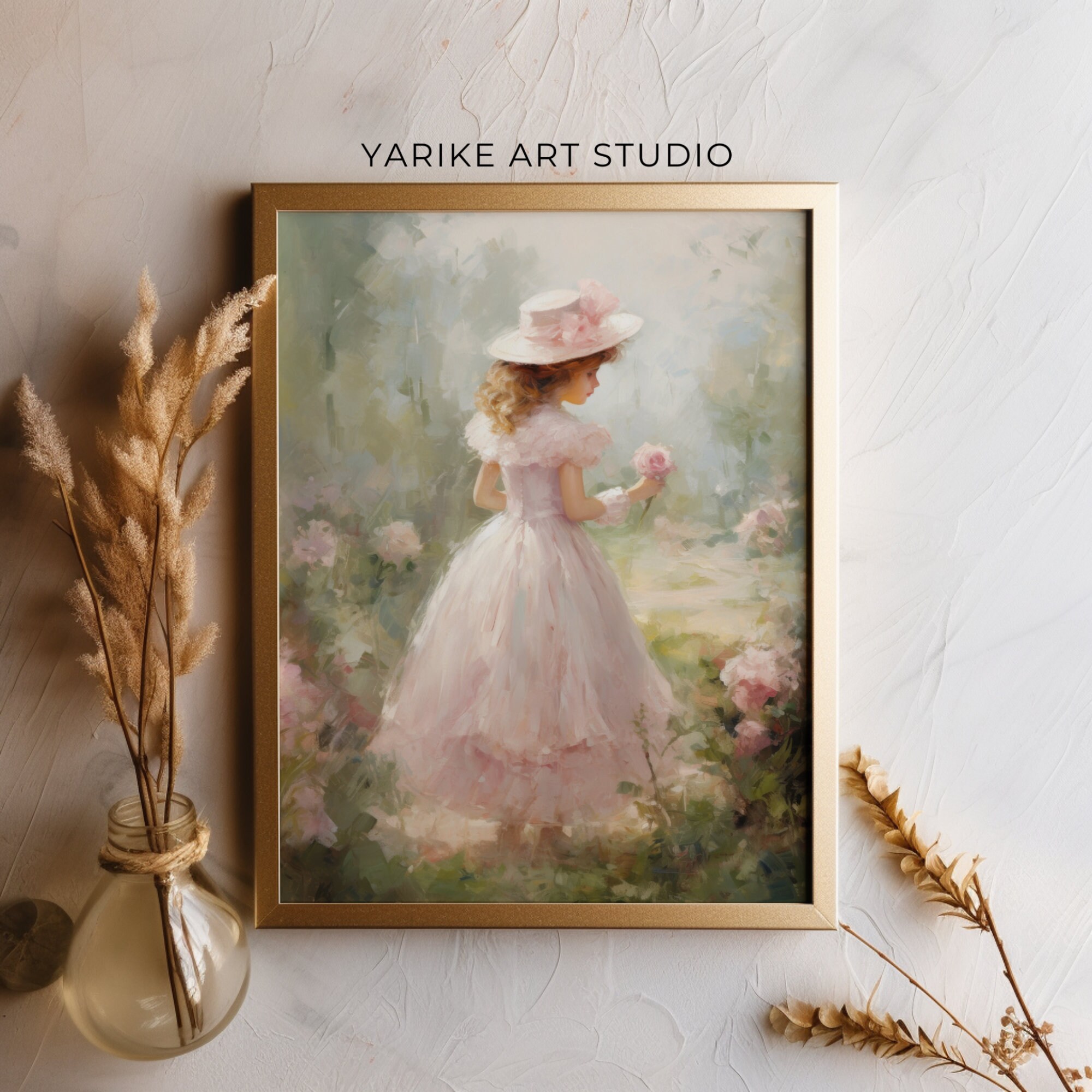 Woman in Flower Garden Landscape Oil Painting Spring Decor Spring Print ...