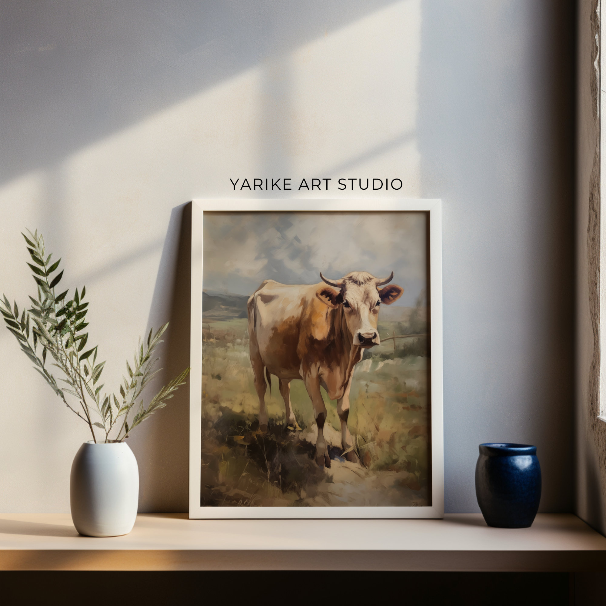 Vintage Cow Print Neutral Country Wall Art Cow Art Rustic Farmhouse Decor Antique Farmhouse Oil ...