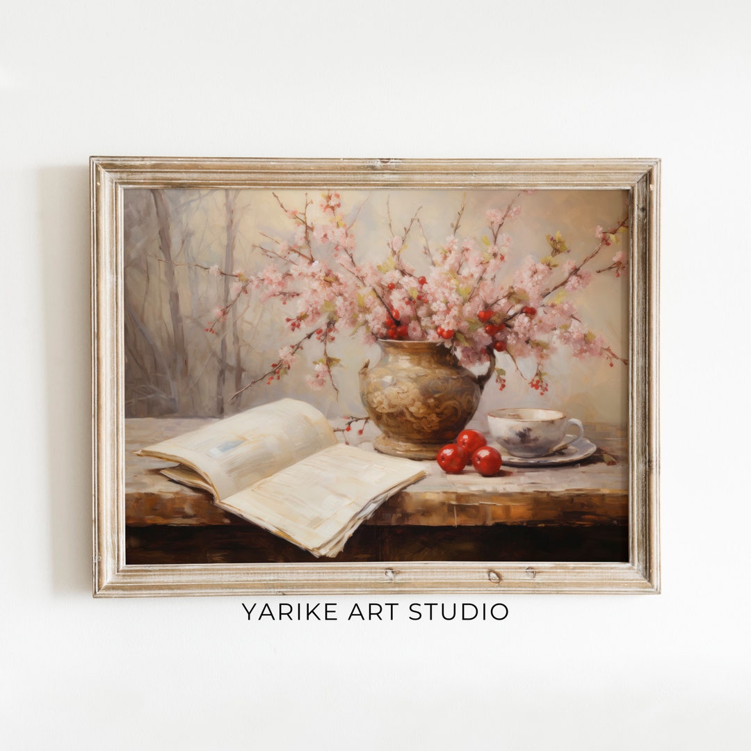 Pink Spring Flowers Still Life Print Floral Print Spring Decor Vintage ...