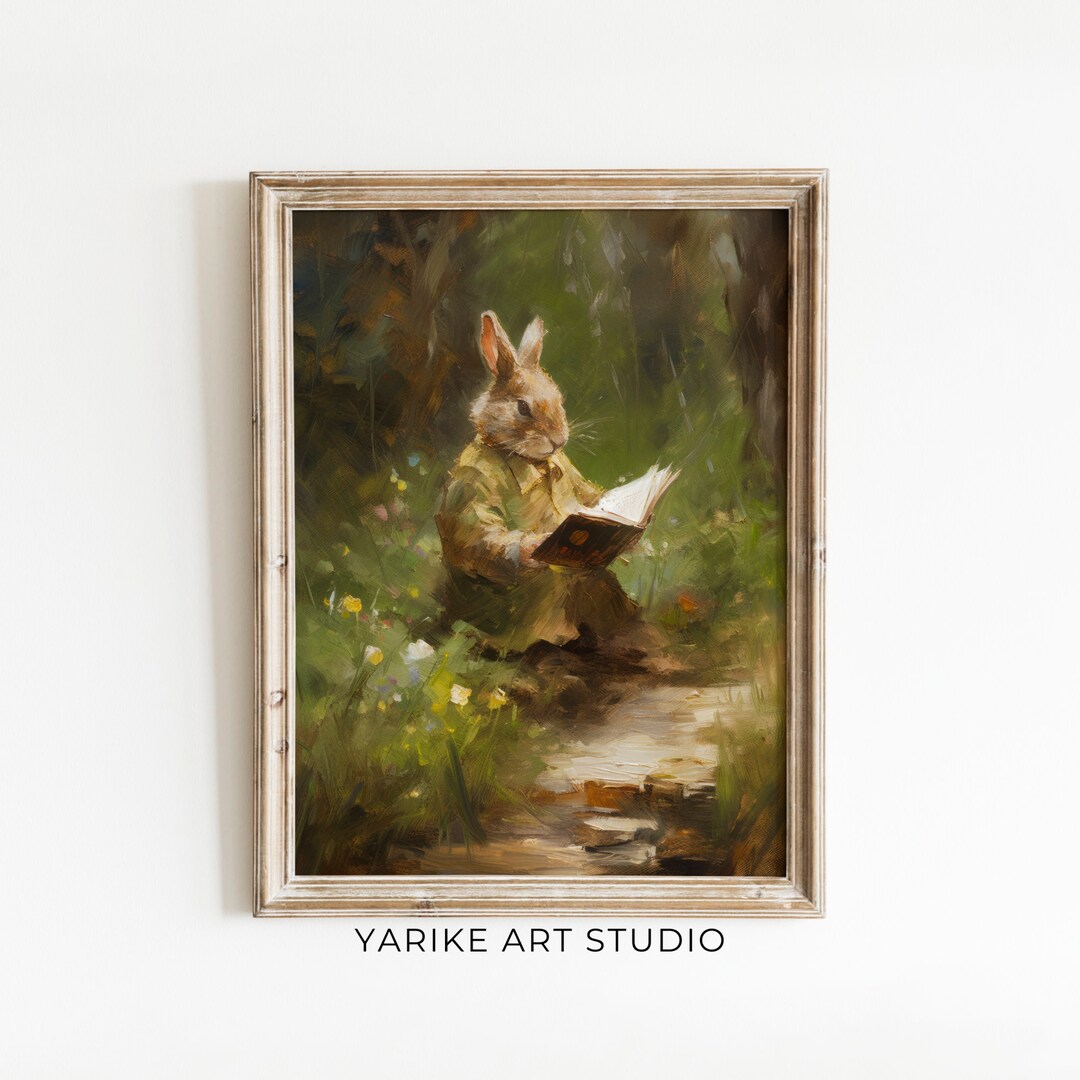 Cute Easter Bunny Reading Book Ai Art Easter Print Easter Wall Art ...