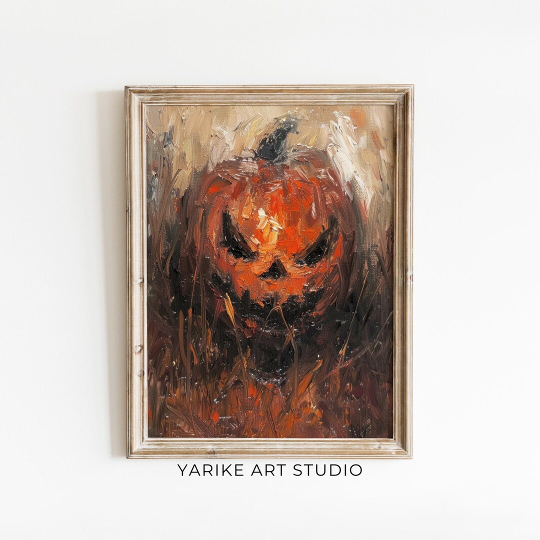 Impressionist Jack Pumpkin Head Painting, Vintage Horror Print, Scary ...