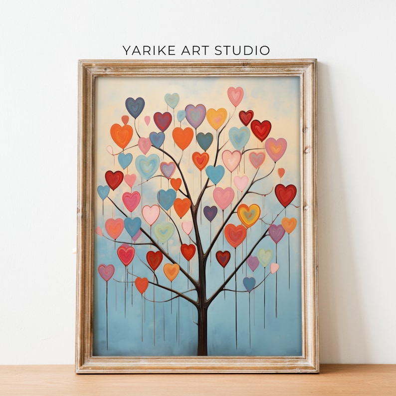 Valentine Folk Art Heart Tree Painting | PRINTABLE Valentines Day Wall ...