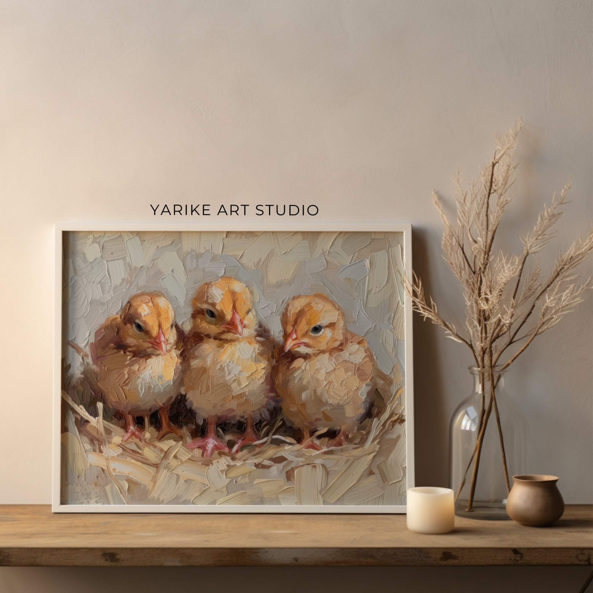 Rustic Baby Chicks Printable, Spring Print Chicken Painting, Farmhouse ...