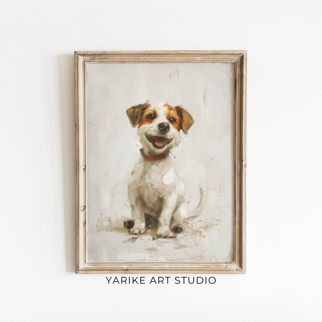 Vintage Jack Russell Terrier Puppy Portrait Painting Rustic Wall Art ...