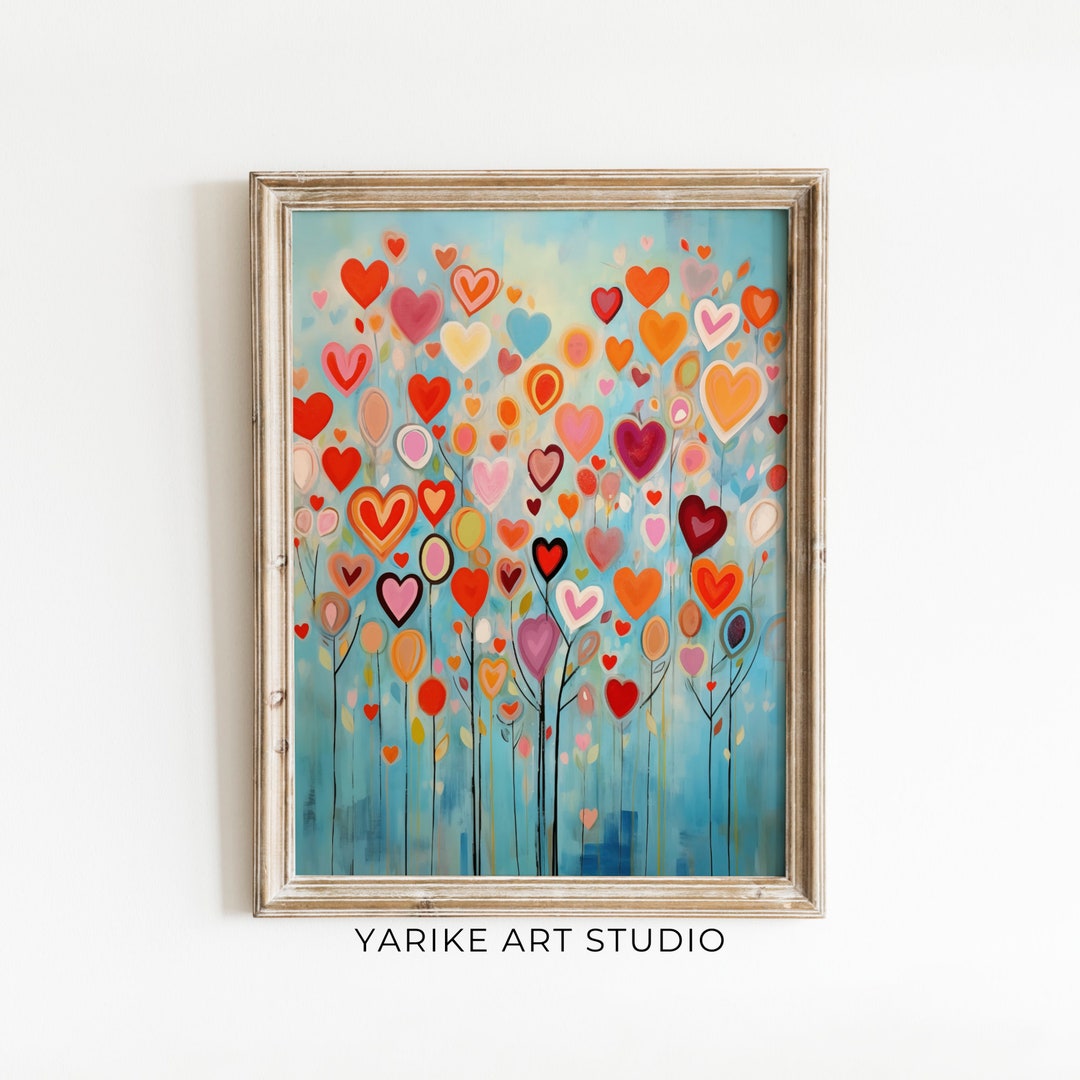 PRINTABLE Heart Flowers Painting | Valentines Day Wall Art Print ...