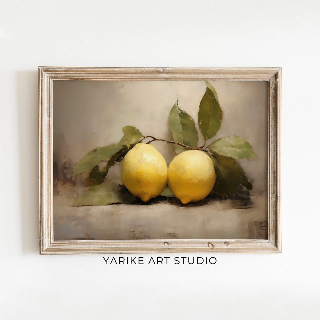 Moody Lemons Painting Vintage Fruit Still Life Kitchen Home Decor ...