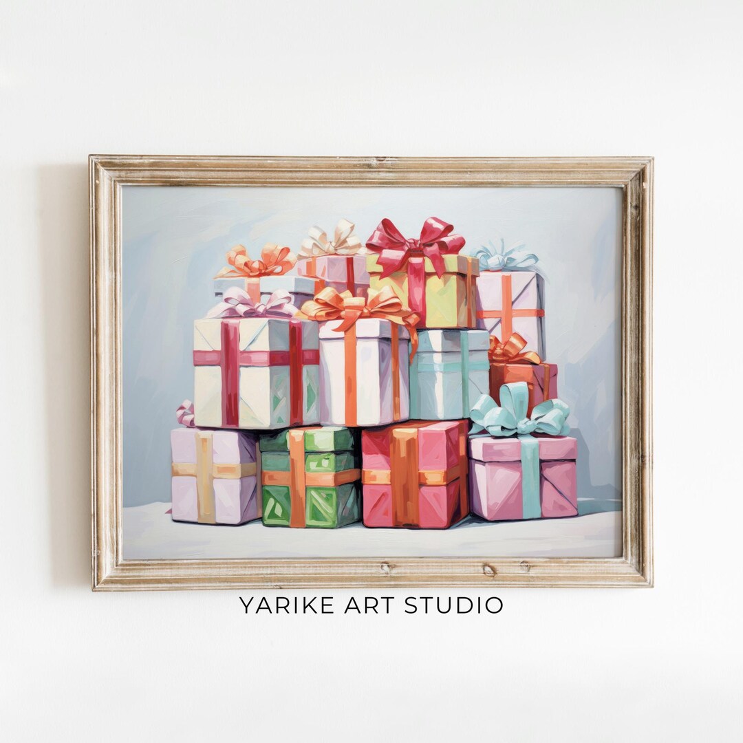 Vintage Christmas Gift Boxes Painting | Christmas Surprise Box Print ...