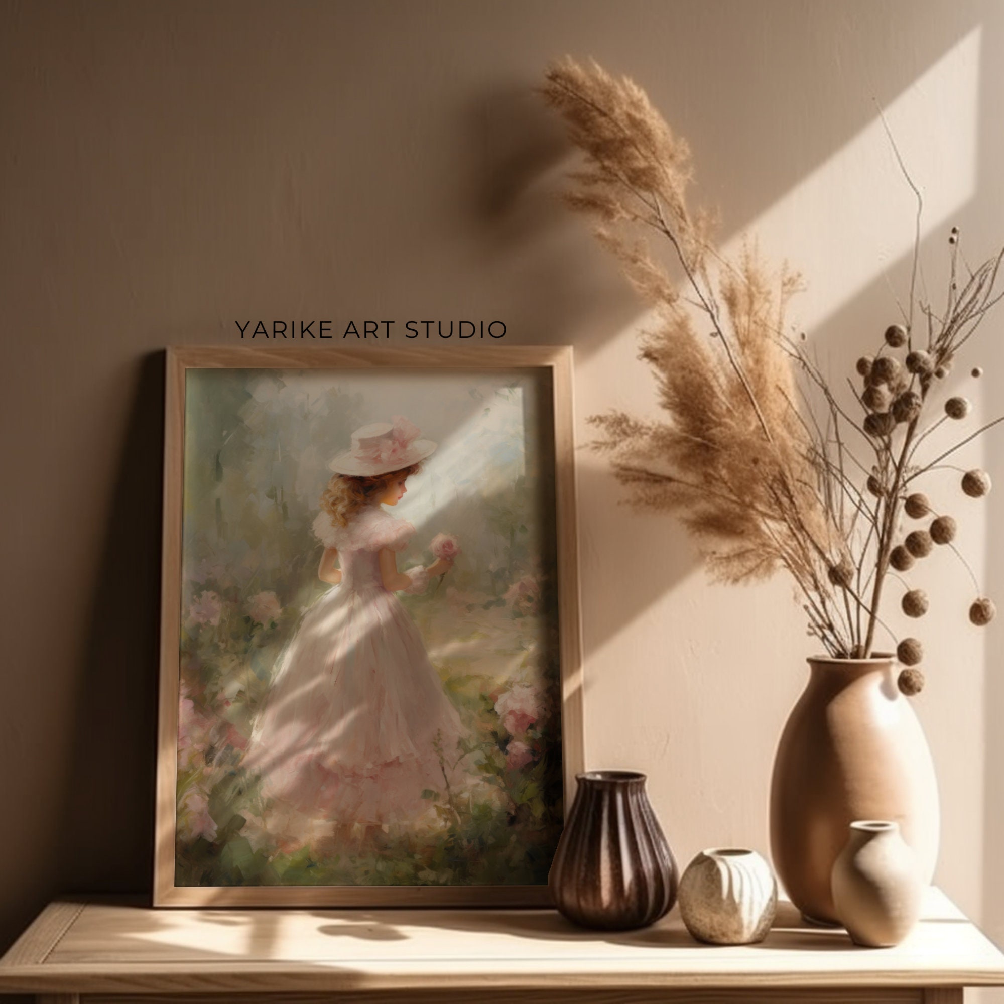 Woman in Flower Garden Landscape Oil Painting Spring Decor Spring Print ...