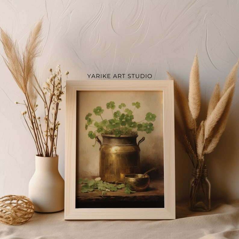 Vintage Four Leaf Clover Still Life Print, Rustic St Patricks Decor ...