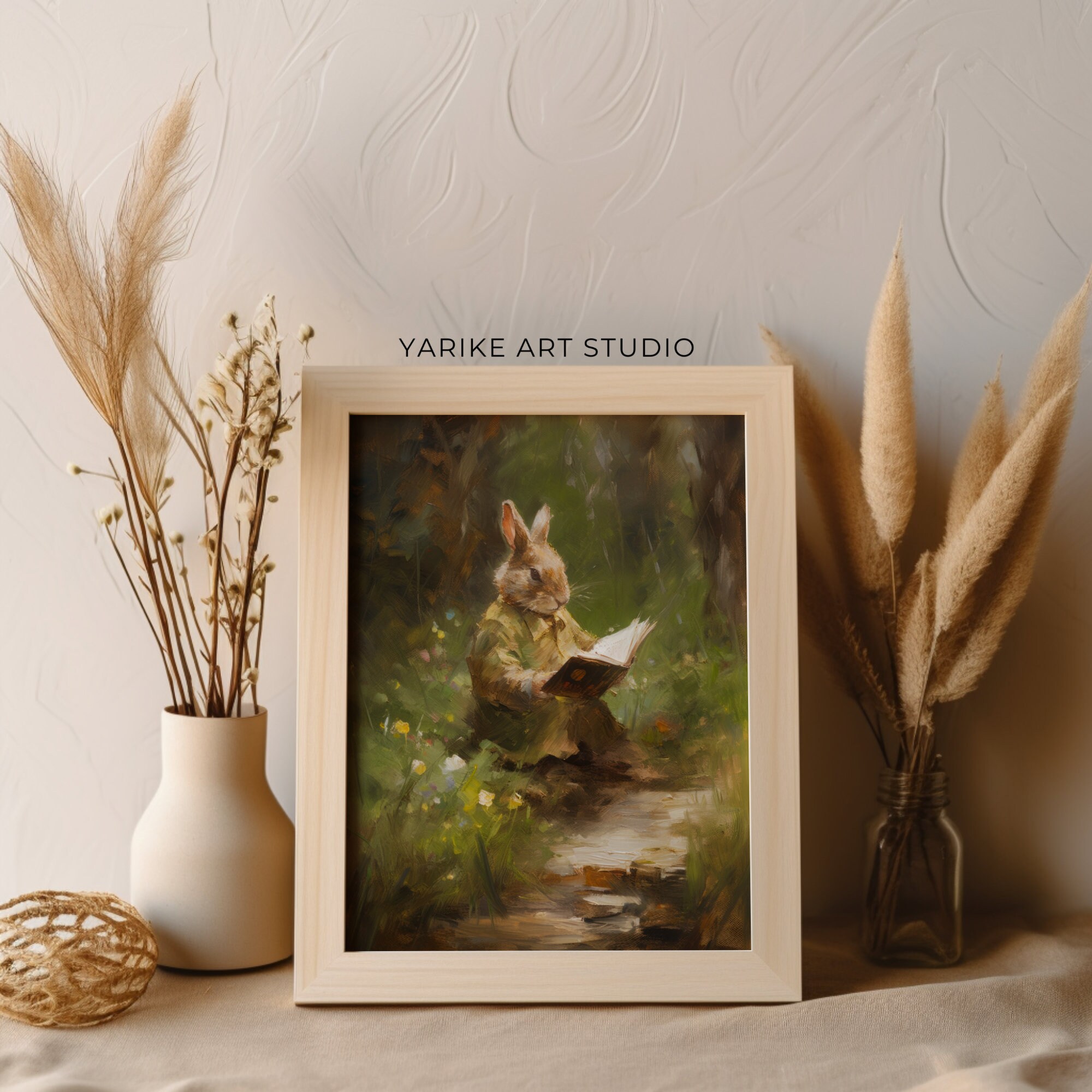 Cute Easter Bunny Reading Book Ai Art Easter Print Easter Wall Art ...