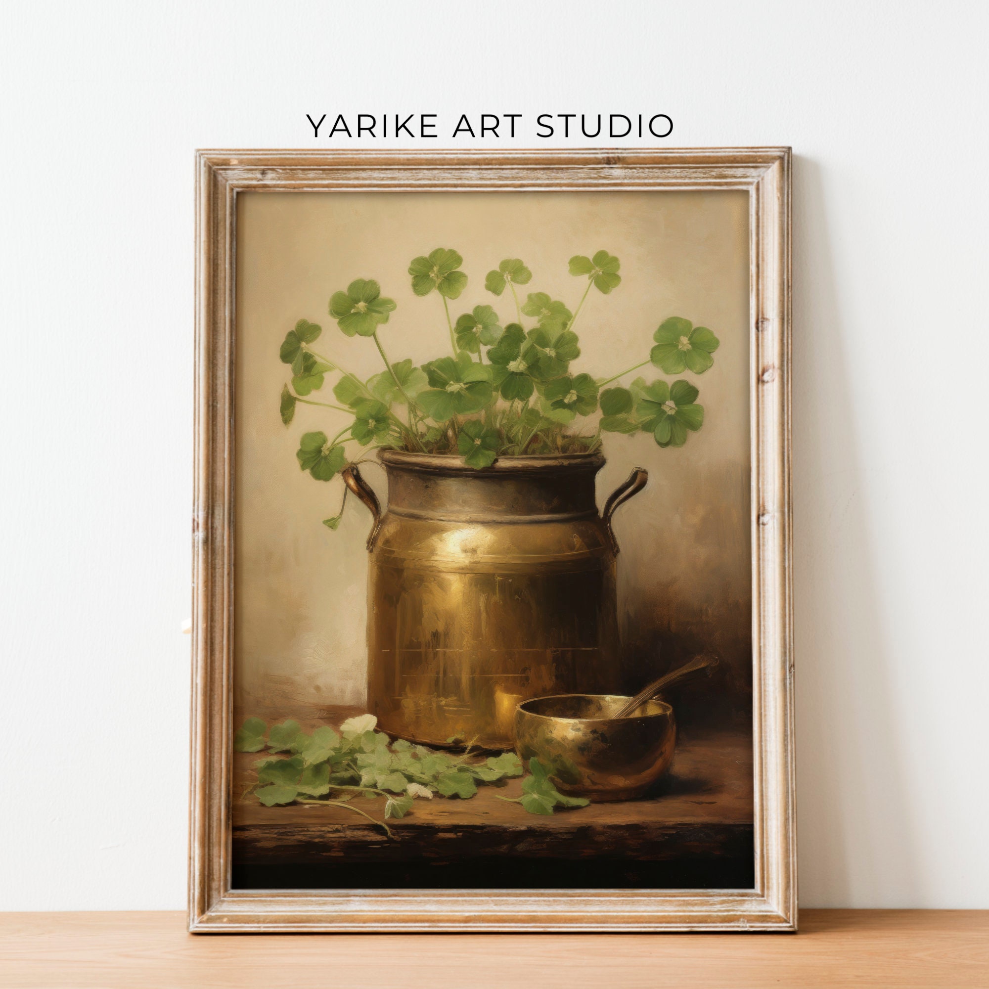 Four Leaf Clover Still Life Painting St Patricks Day Print Vintage ...