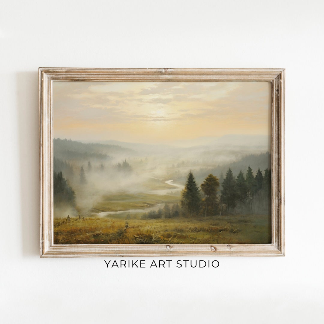 Printable Lake Painting | Green Landscape Wall Art | Rustic Country Art ...