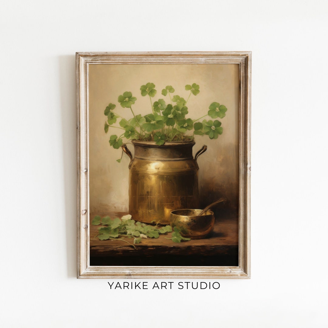 Vintage Four Leaf Clover Still Life Print, Rustic St Patricks Decor ...
