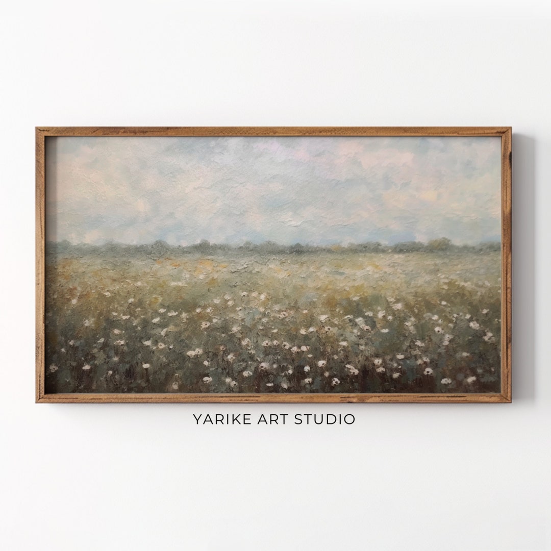 Rustic Wildflower Field Painting, Vintage Cottagecore TV Art (digital ...