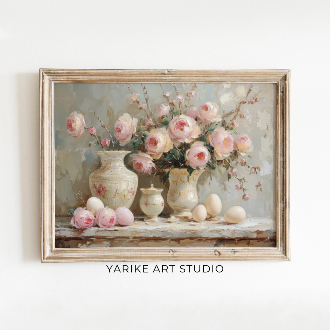 Spring Flowers Still Life Print Pink Floral Print Spring Decor Vintage ...