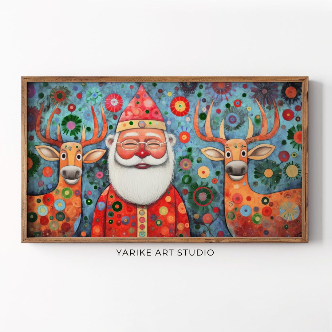 Santa Claus and Deers Frame TV Art, Christmas Screensaver (digital ...