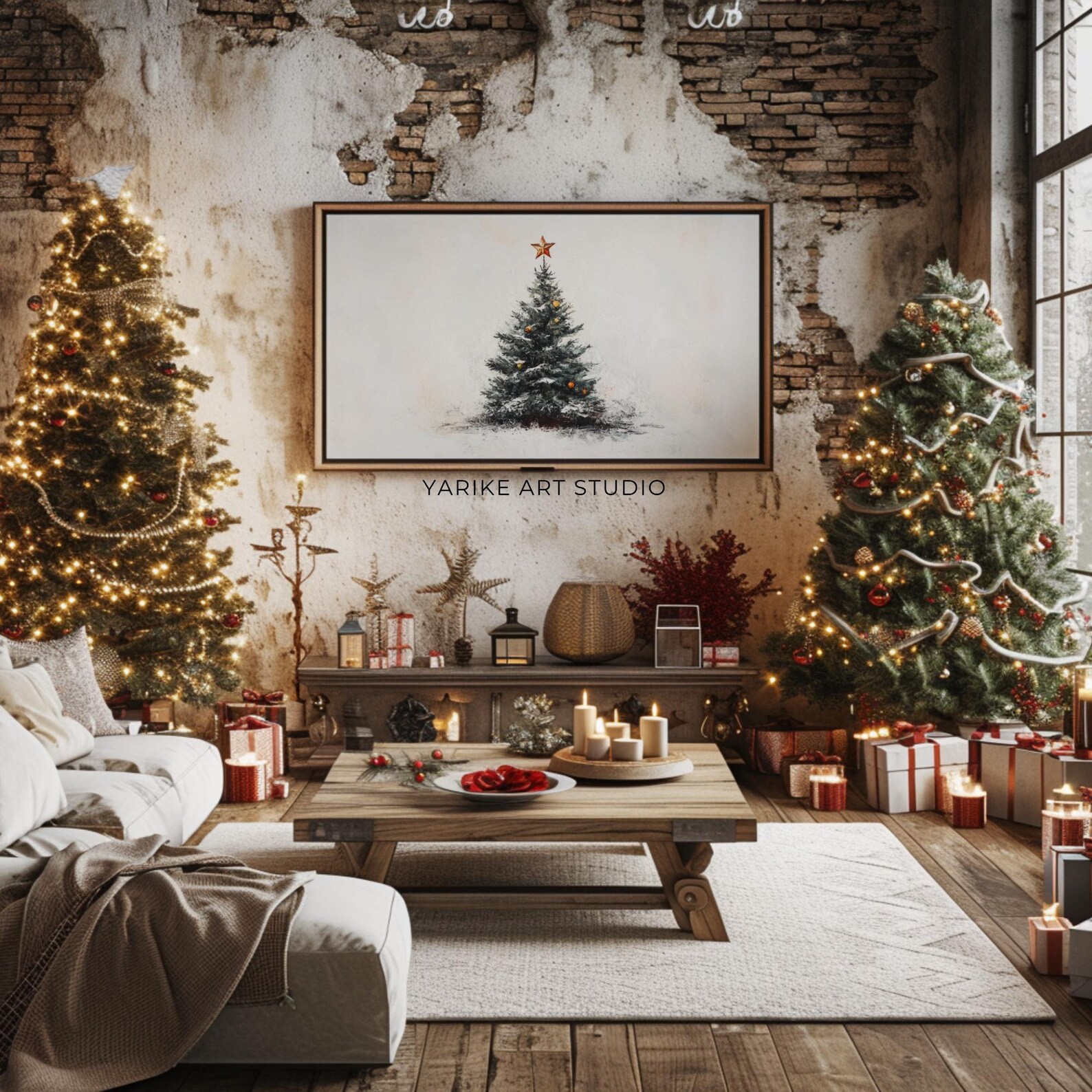 Vintage Christmas Tree Samsung Frame TV Art, Minimalistic Xmas Tv Art ...