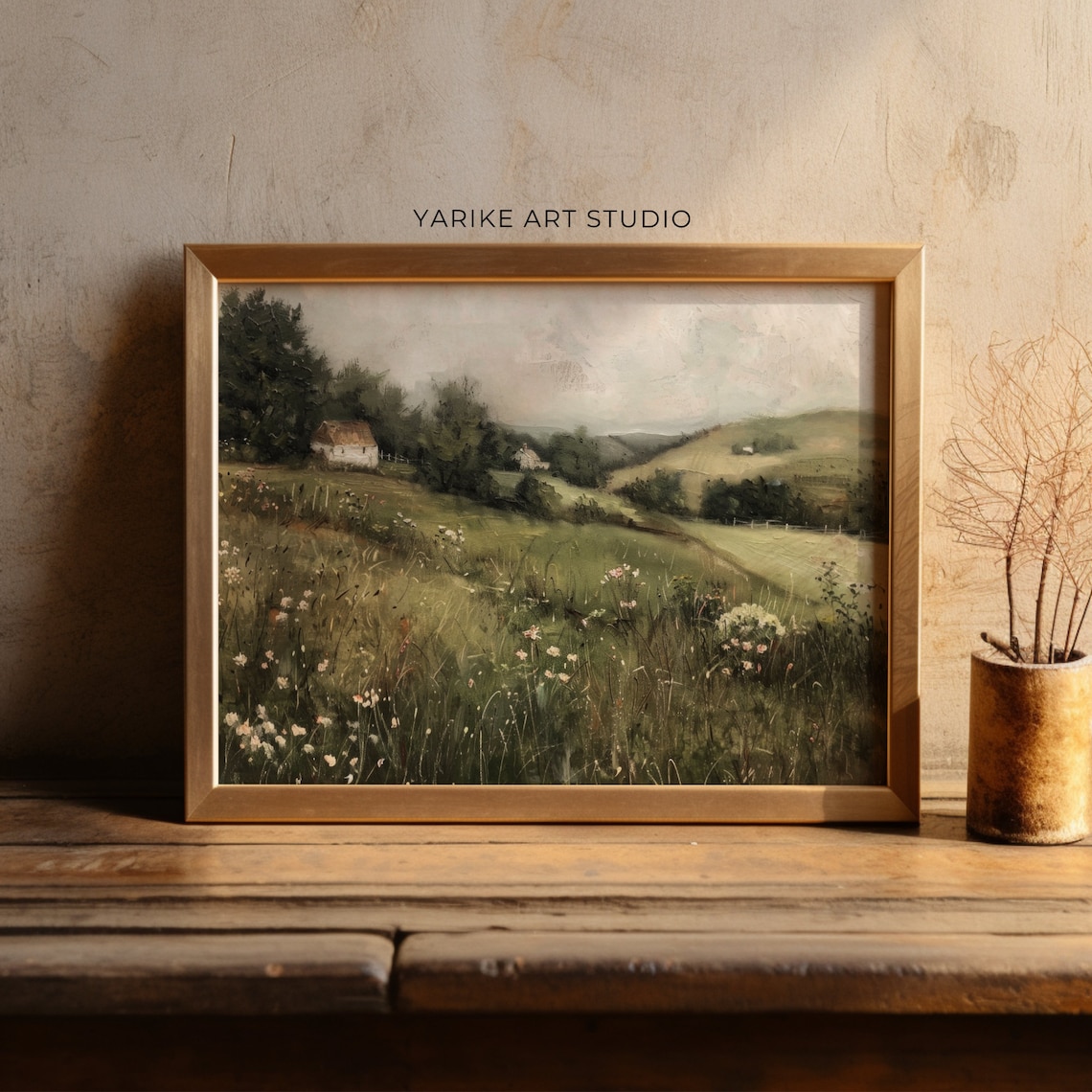 Moody Country Landscape Print Vintage PRINTABLE Art Wildflower Painting ...