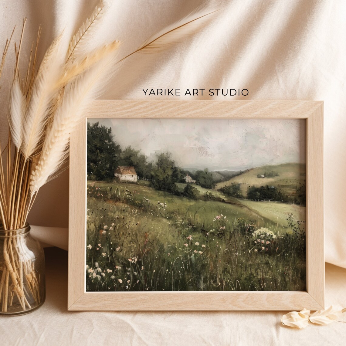 Moody Country Landscape Print Vintage PRINTABLE Art Wildflower Painting ...