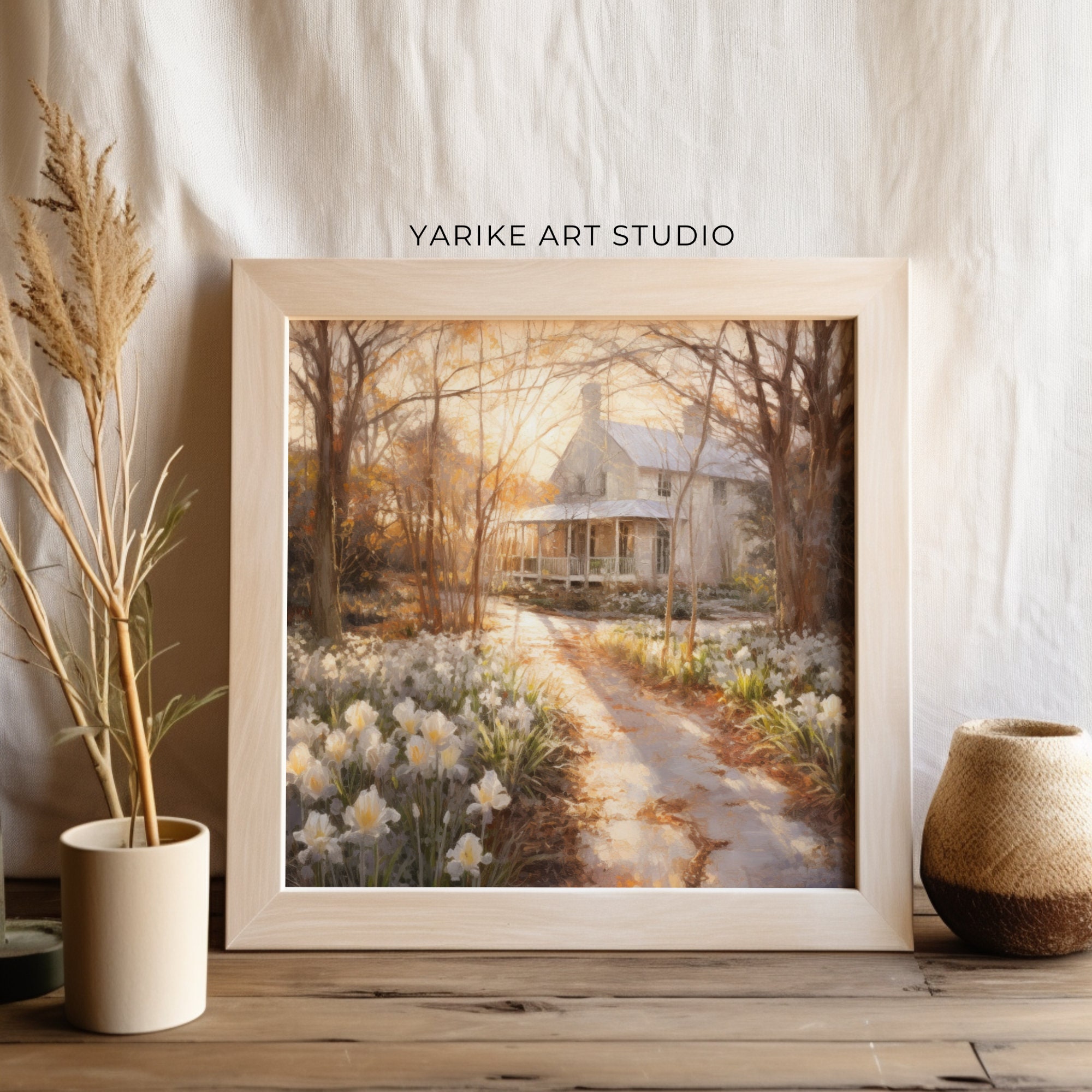 PRINTABLE Vintage Country House Painting, Rustic Wooden House Print ...