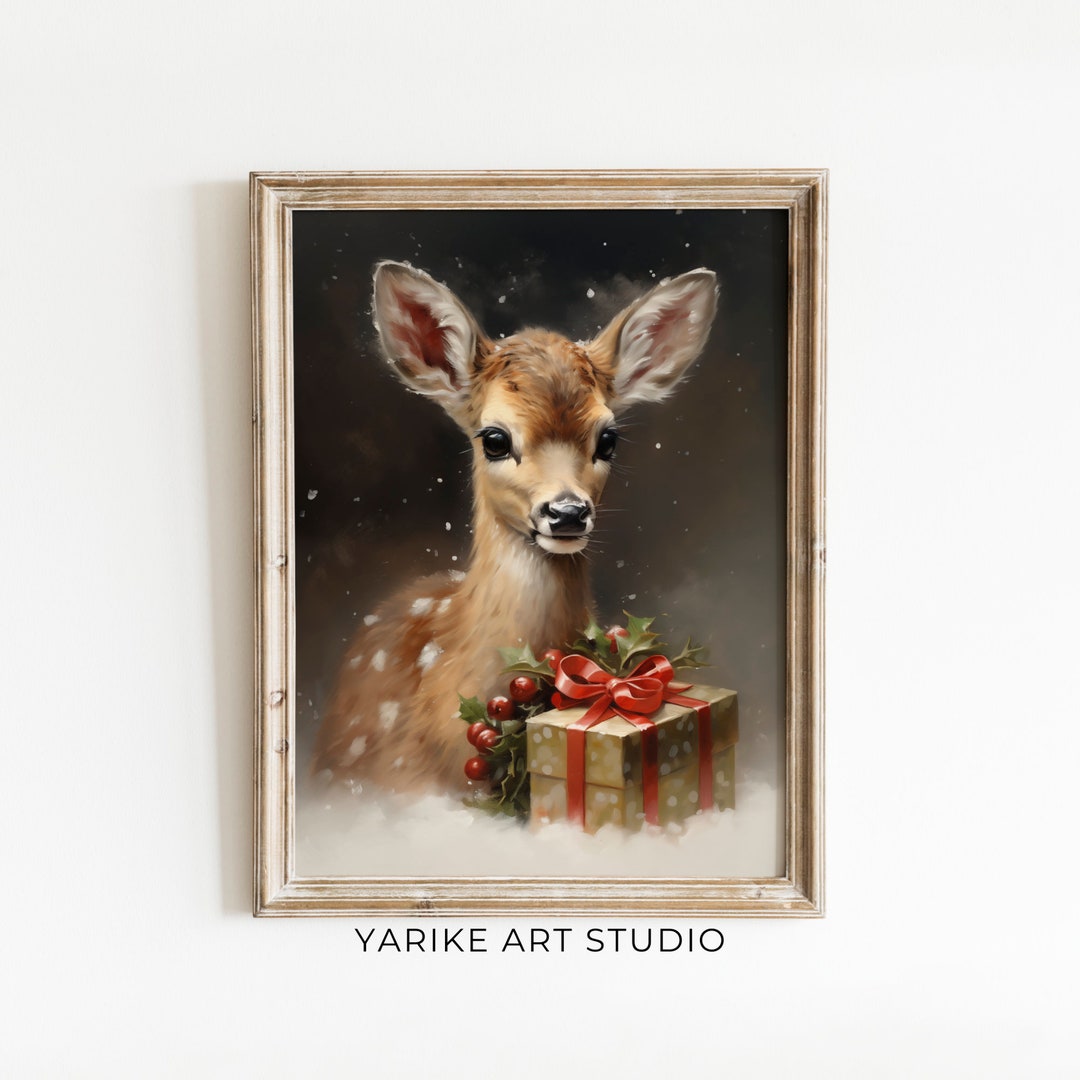 Christmas Wall Decor Printable Reindeer Still Life Painting, Rustic ...